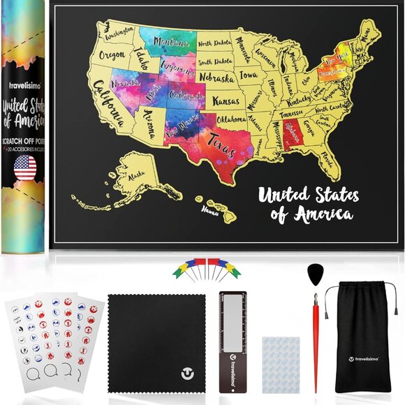 Other | Scratch Off Map Of 12x17 Inch Travel Map With 25 Unique ...